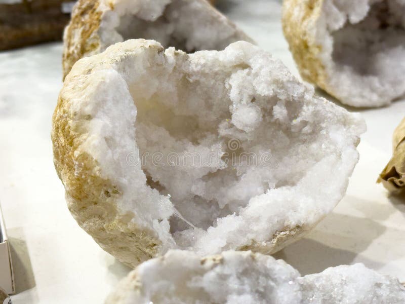 Sparkling Quartz Geode Display with Rough Stone Texture Editorial ...