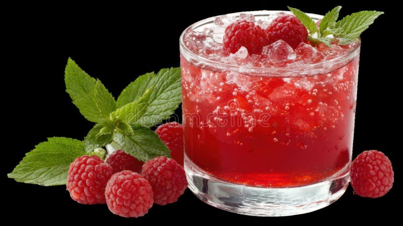 Sparkling Raspberry Mocktail Garnished with Fresh Mint and Ice on ...