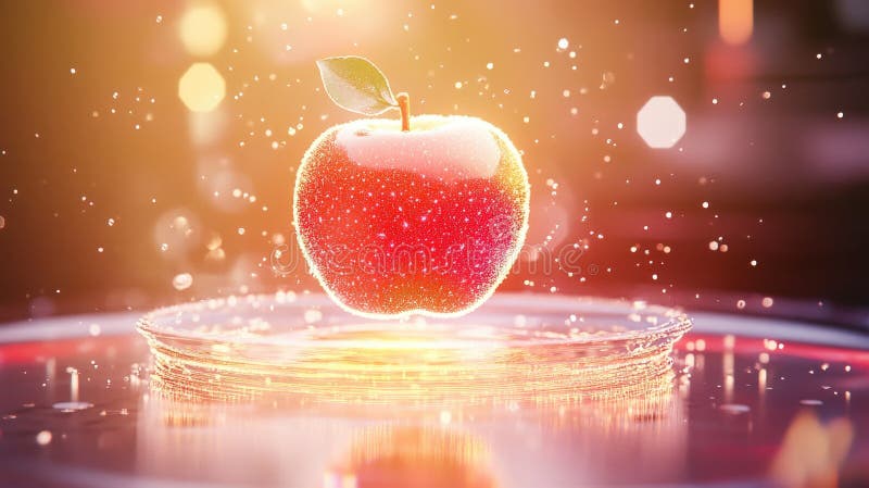 Sparkling Red Apple with Leaf Suspended in Magical Glow Stock Image ...