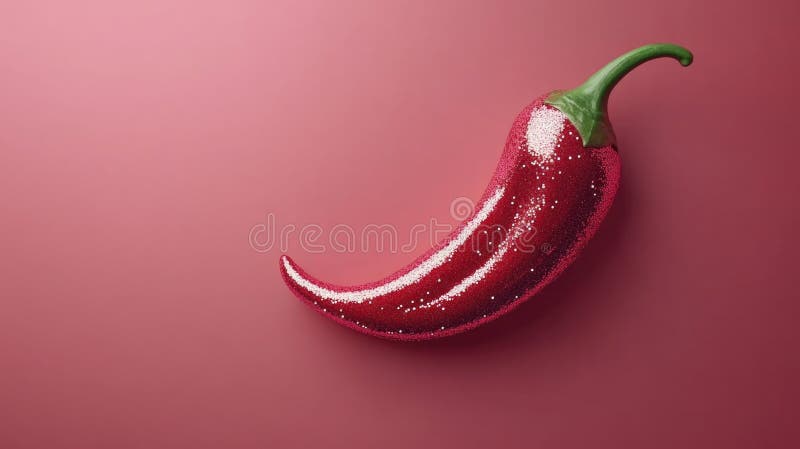 Sparkling Red Chili Pepper on Pink Background with Green Stem Stock ...