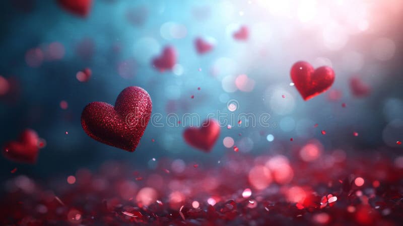 Sparkling Red Hearts Falling through Airy Space Stock Illustration ...