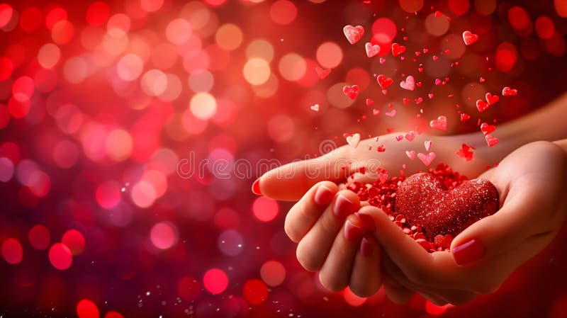 Sparkling Red Hearts Floating from Hands. Generative Ai Stock ...