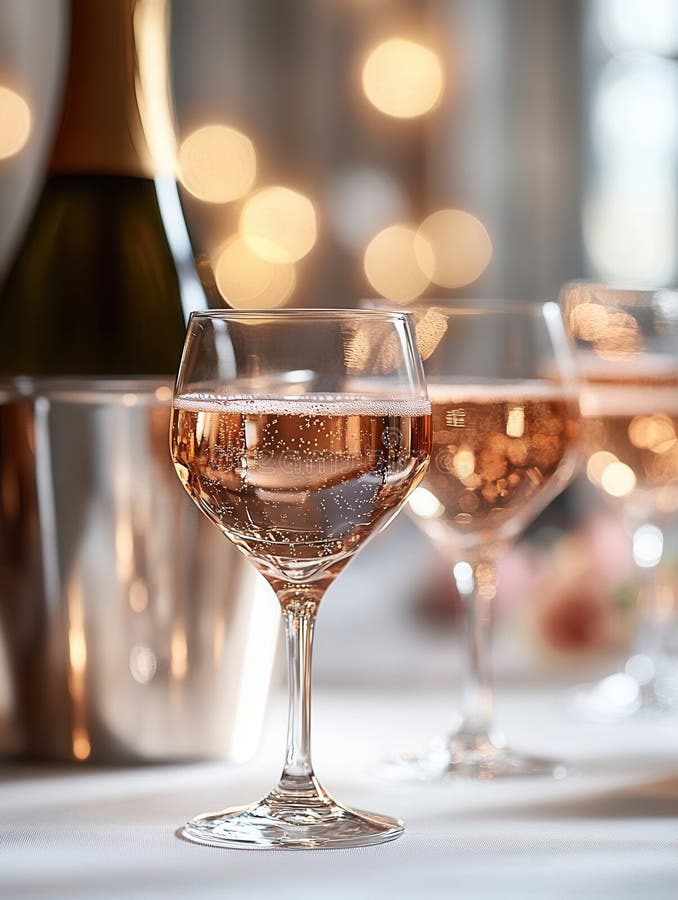 Sparkling Rose Wine in Elegant Glasses at a Festive Event in the ...