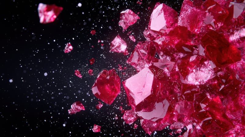 Sparkling Ruby Crystal Cluster on Black Background Stock Illustration ...
