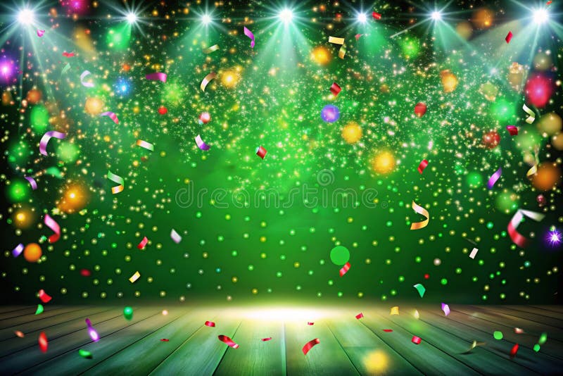 Glittering Confetti on Floor Studio Stage with Green Background Stock ...