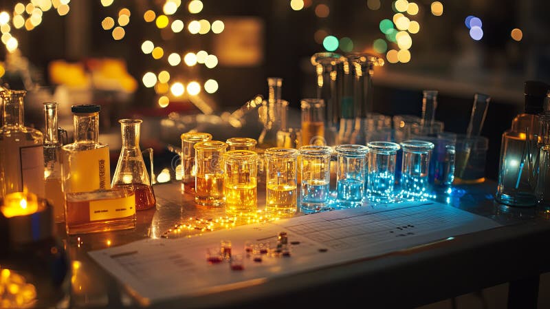 A Sparkling Science Experiment Table with Neatly Labeled Jars and Stock ...