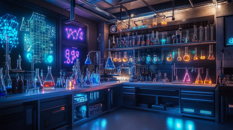 A Sparkling Science Lab with Beakers, Test Tubes, and a Periodic Table ...