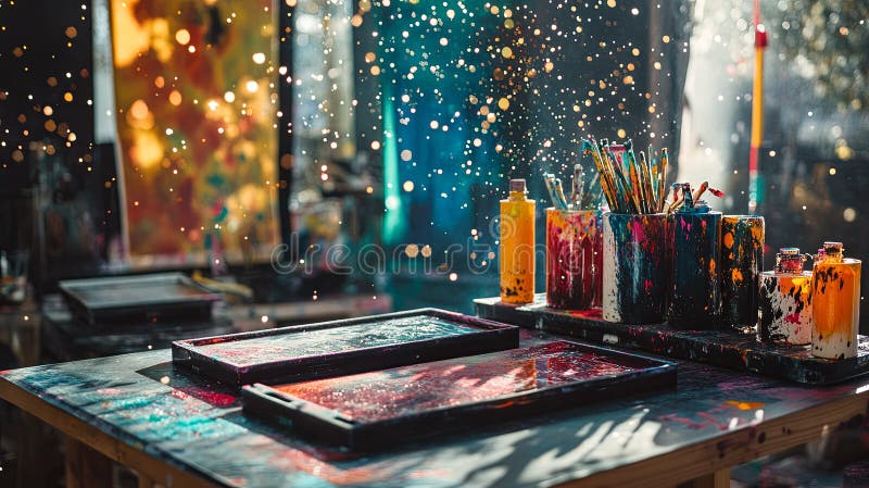 A Sparkling Screen-printing Setup with Ink Trays, Squeegees, and Stock ...