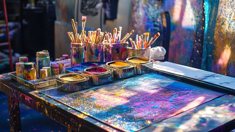 A Sparkling Screen-printing Setup with Ink Trays, Squeegees, and Stock ...