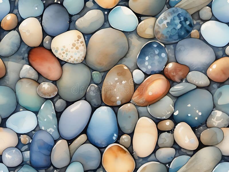 Sparkling Seashore Pebbles in Watercolor Stock Illustration ...