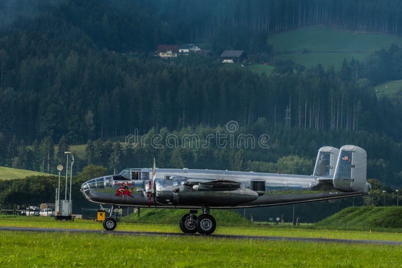 Sparkling Silver Colored Plane from Red Bull at a Air Show Editorial ...