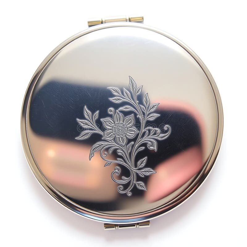 A Sparkling Silver Pocket Mirror with a Floral Design Engraved on Its ...