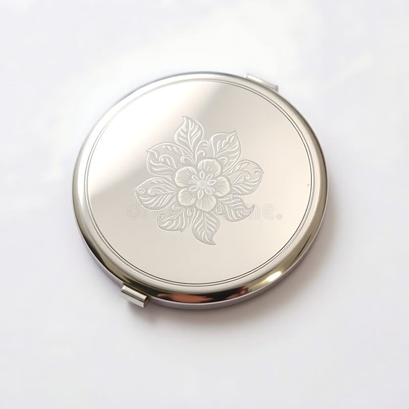 A Sparkling Silver Pocket Mirror with a Floral Design Engraved on Its ...