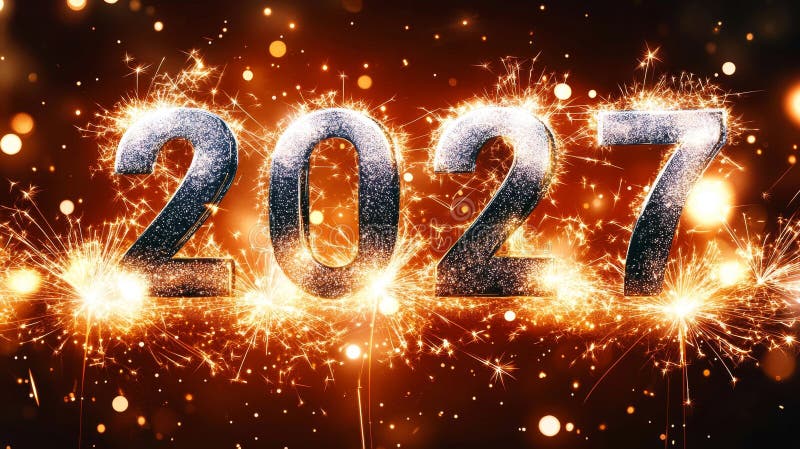 Sparkling Silver 2027 on Red Background with Fireworks, Perfect for New ...