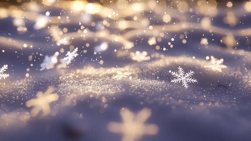 Sparkling Snow with Falling Snowflakes and Bokeh Lights Stock Photo ...
