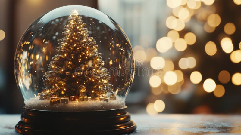 Sparkling Snow Globe Featuring a Christmas Tree and Presents Inside ...