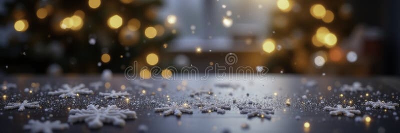 Sparkling Snowflakes Falling on a Decorated Table, Snowy, Flakes ...