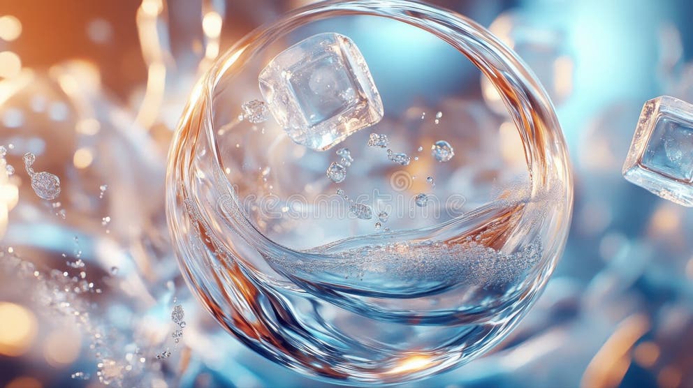 Effervescent Planet of Sparkling Soda with Tiny Ice Cubes in Cosmic ...