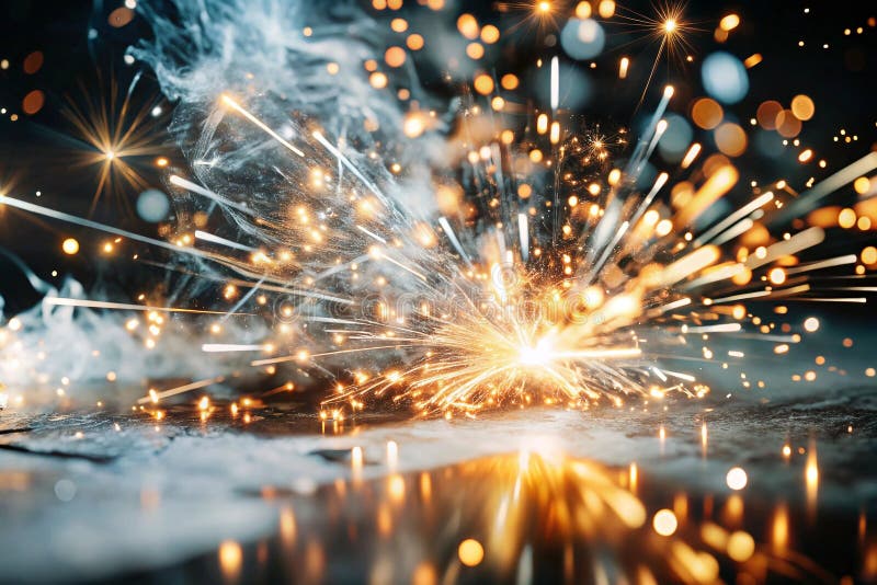 Sparkling Sparks, Smoke, Dark Studio, Industrial Background Stock ...