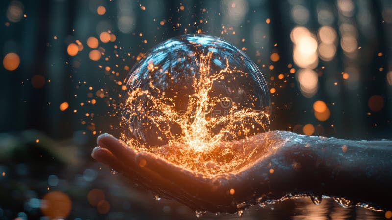 Sparkling Sphere of Light in Hand Stock Image - Image of surreal ...