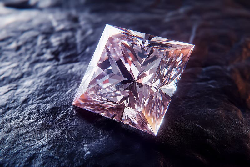 A Sparkling Square-cut Diamond on Textured Dark Stone Background ...