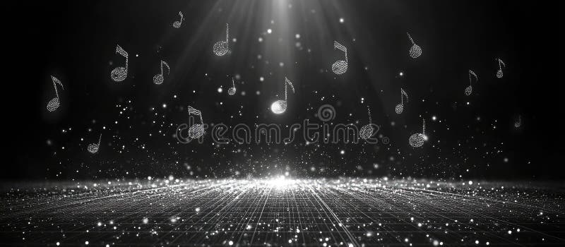 Sparkling Stage with Glowing Concert Stage with Falling Musical ...