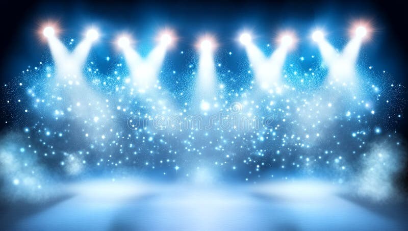 Sparkling Stage Lights Blue Glitter Festive Background Stock ...