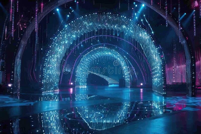 Sparkling Stage with Neon Lights in Vibrant Concert Hall Stock Photo ...