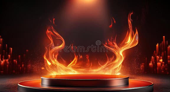 Sparkling Stage Podium Display with Firelight Effect Stock Photo ...