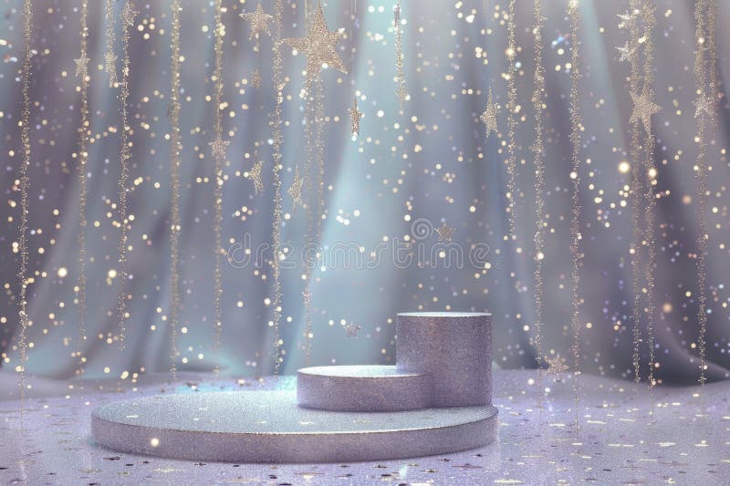 A Sparkling Stage with Three Circular Platforms, Adorned with Strings ...