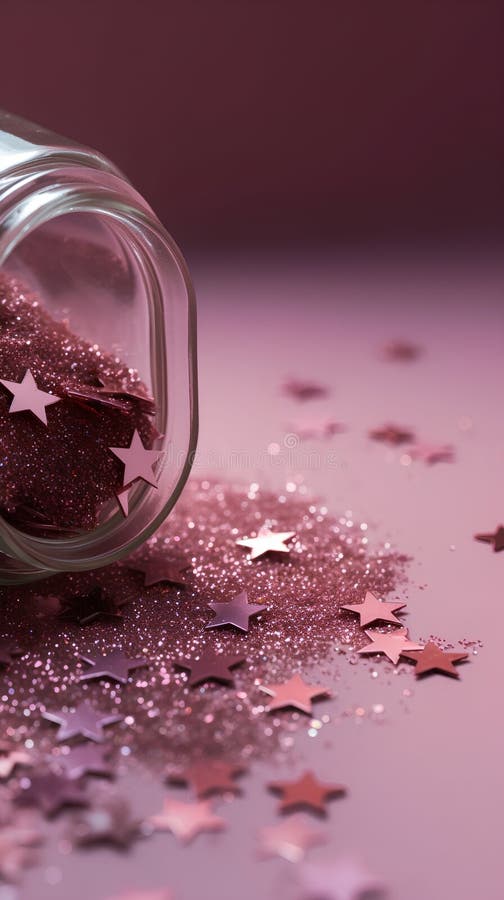 Sparkling Star Confetti in a Jar on a Pink Background Stock ...