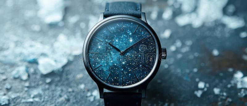 Sparkling Starry Night Watch with Leather Strap Stock Illustration ...