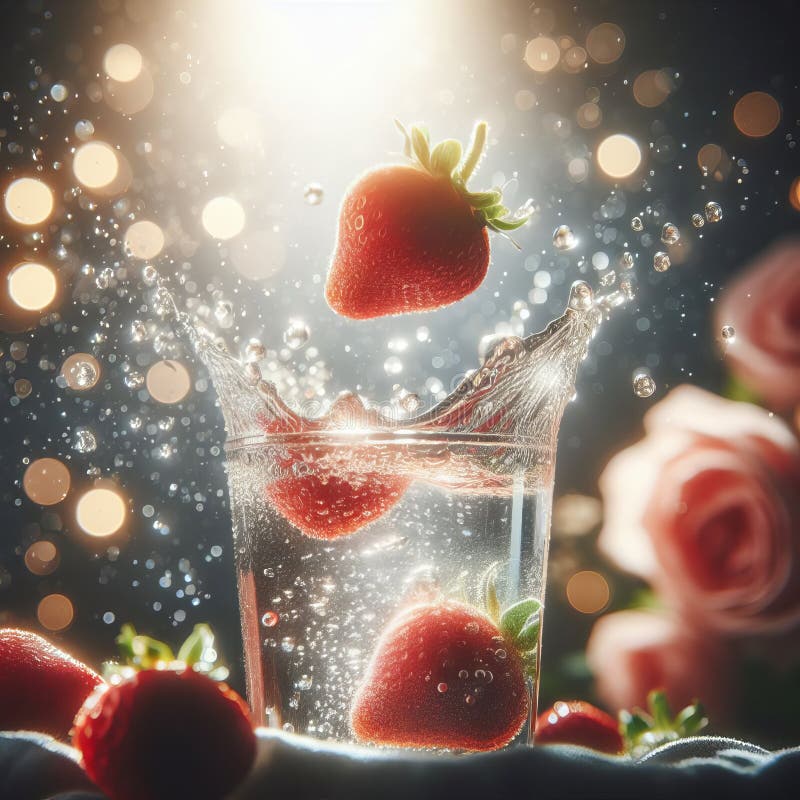 Sparkling Strawberry Splash in Glass Stock Image - Image of burst ...