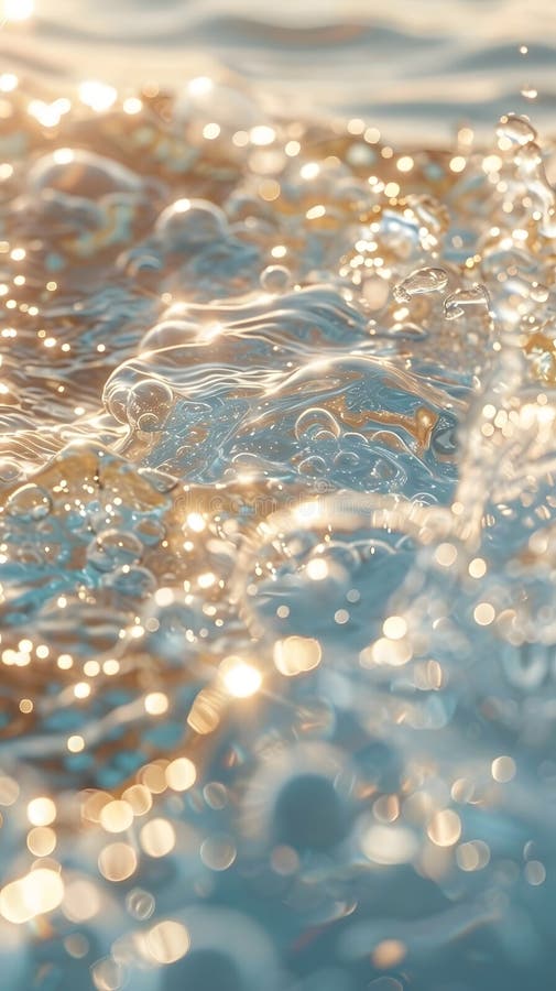 Sparkling Sunlit Water with Bubbles Close-Up Background Stock Photo ...