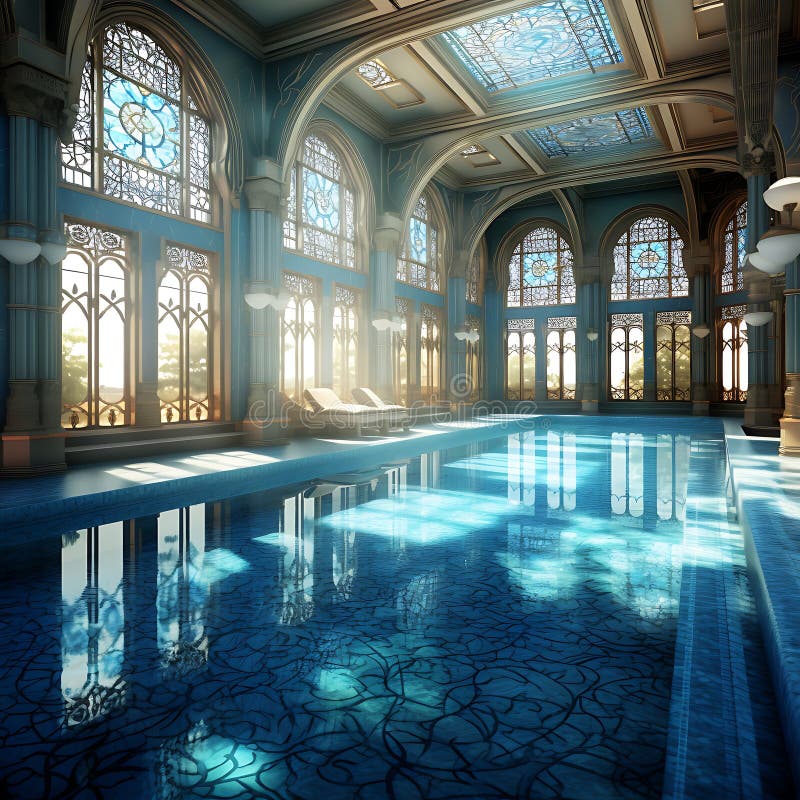 A Swimming Pool Inside a Building Stock Illustration - Illustration of ...