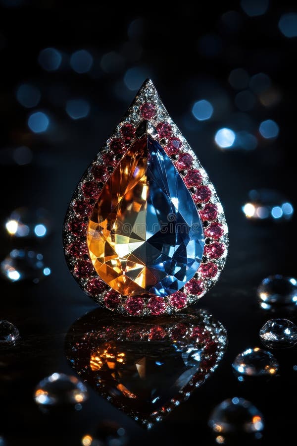 Sparkling Tear-shaped Gemstone with Colorful Facets Surrounded by ...