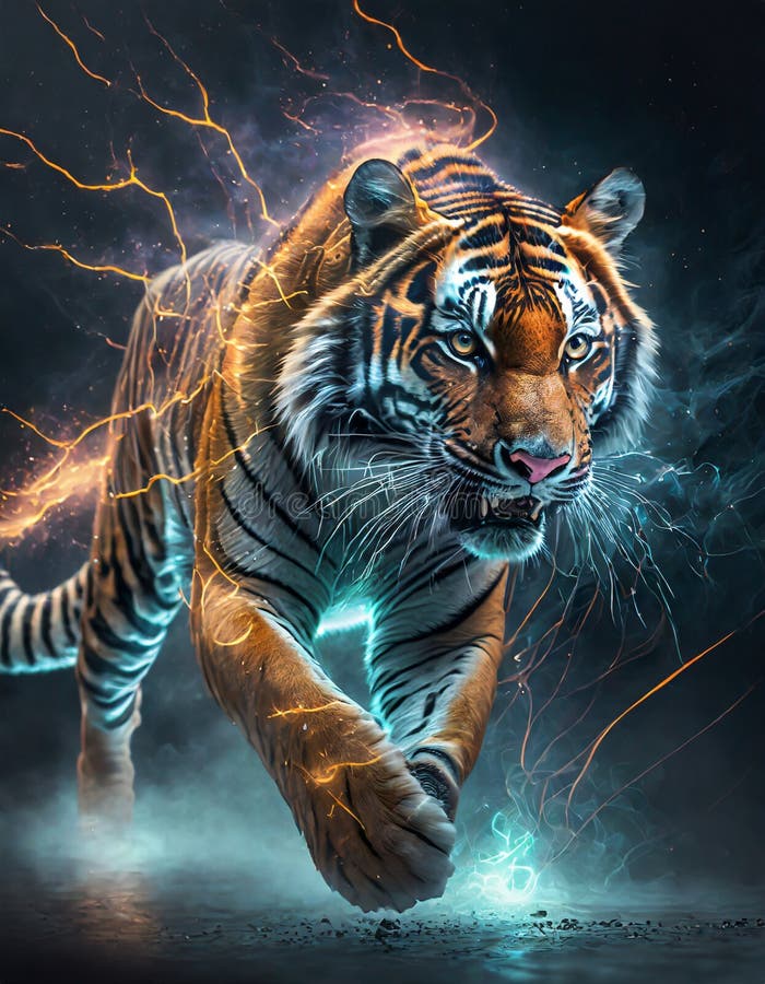 A sparkling tiger charging stock illustration. Illustration of mammal ...