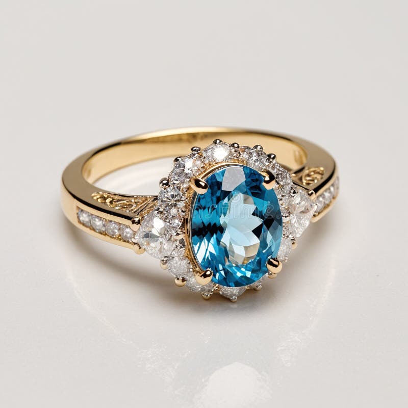 Sparkling Topaz and Diamond Anniversary Ring on White Background Stock ...