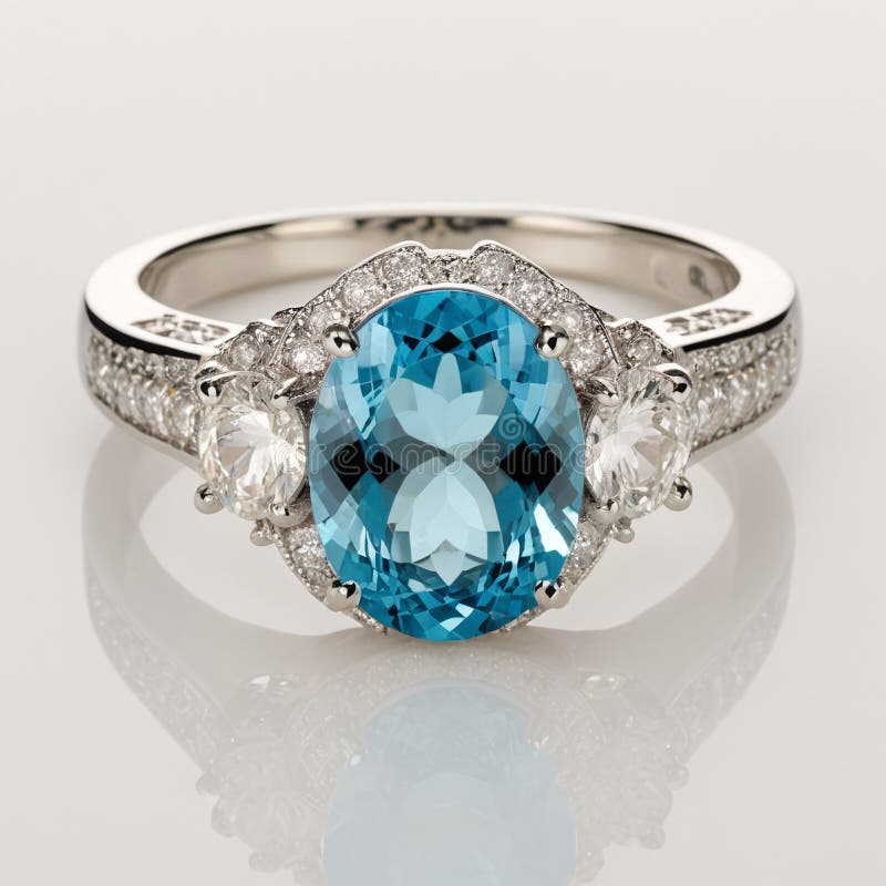 Sparkling Topaz and Diamond Anniversary Ring on White Background Stock ...