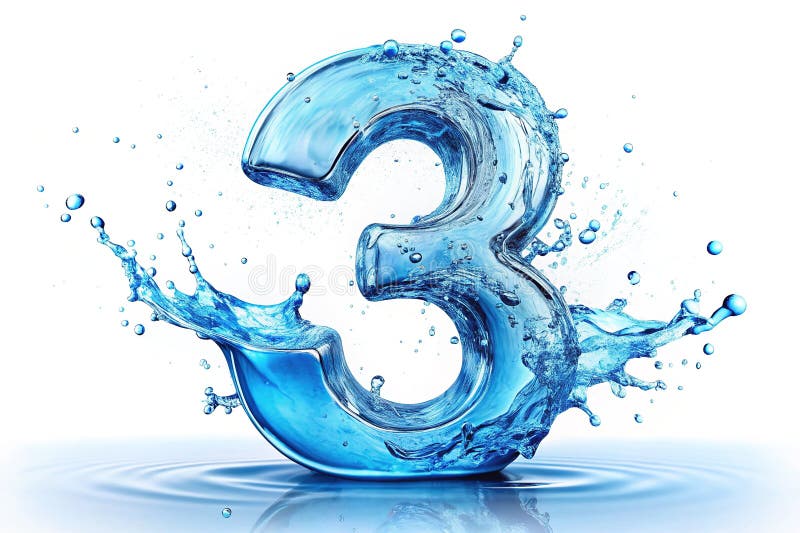 Sparkling Transparent 3D Water Number 3 Isolated on White Background ...