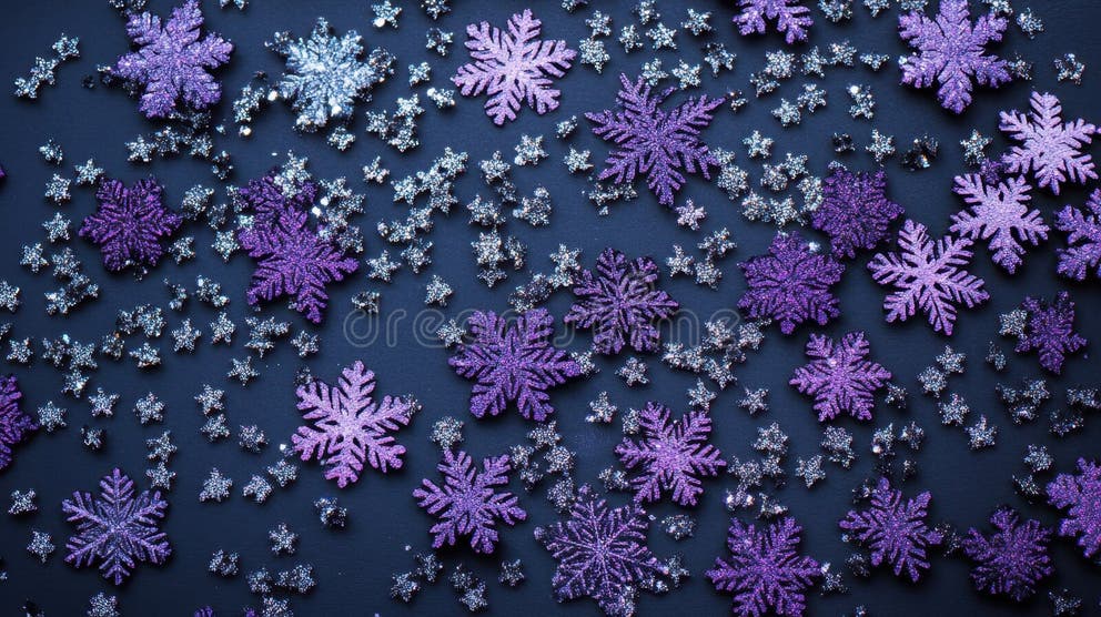 Sparkling Violet and Silver Snowflakes on Dark Background Stock Image ...