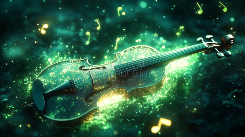 Sparkling Violin Enveloped in Magical Musical Notes Stock Illustration ...