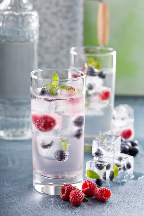 Sparkling Water with Berry and Herb Ice Stock Image - Image of food ...