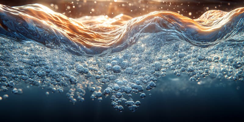 Sparkling Water Bubbles and Waves Sunlight Reflection Underwater ...