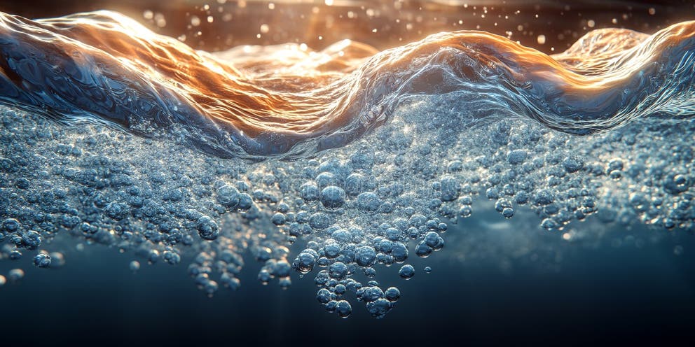 Sparkling Water Bubbles and Waves Sunlight Reflection Underwater Texture Stock Illustration ...