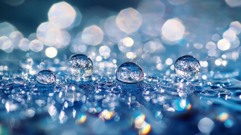 Sparkling Water Drops on Surface with Blurred Background Effects Stock ...