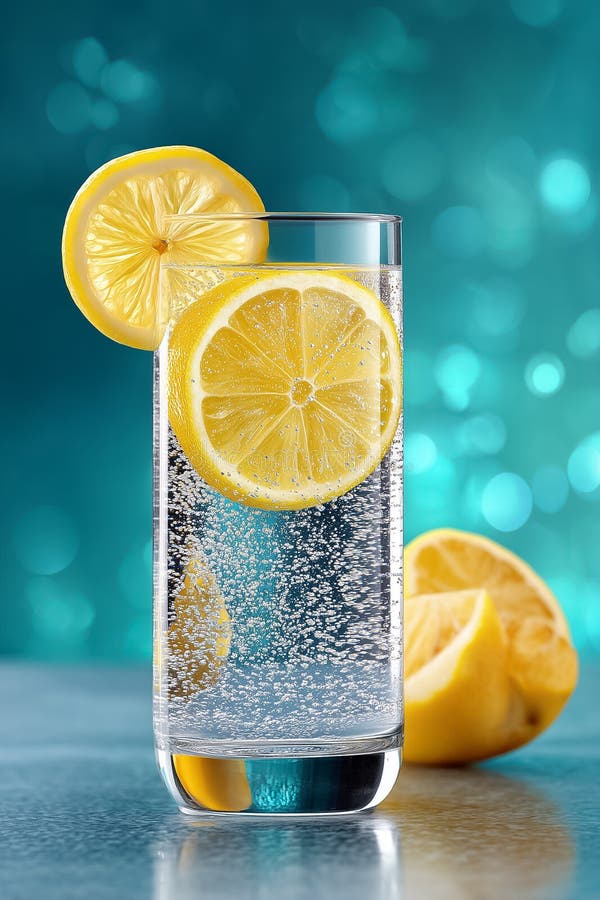 Sparkling Water with Lemon Slice Creates Refreshing Drink. Minimal ...
