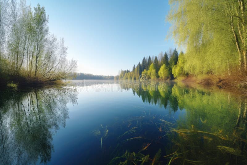 Sparkling Water Reflecting Sky Trees Tranquil Lake Stock Photos - Free ...