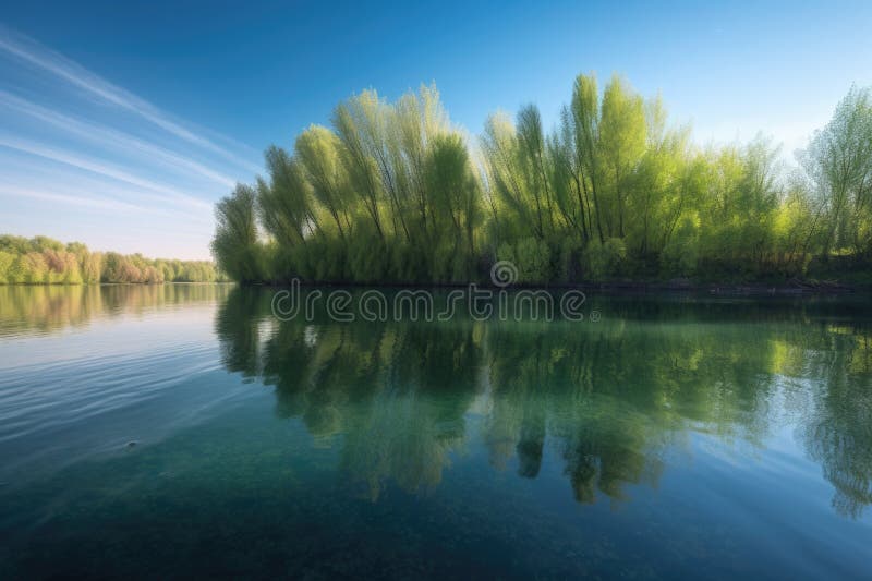 Sparkling Water, Reflecting the Sky and Trees on a Tranquil Lake Stock ...