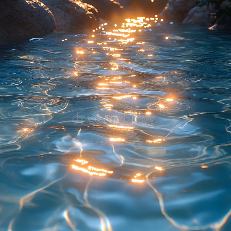 Sparkling Water Surface with Golden Reflection Stock Image - Image of ...